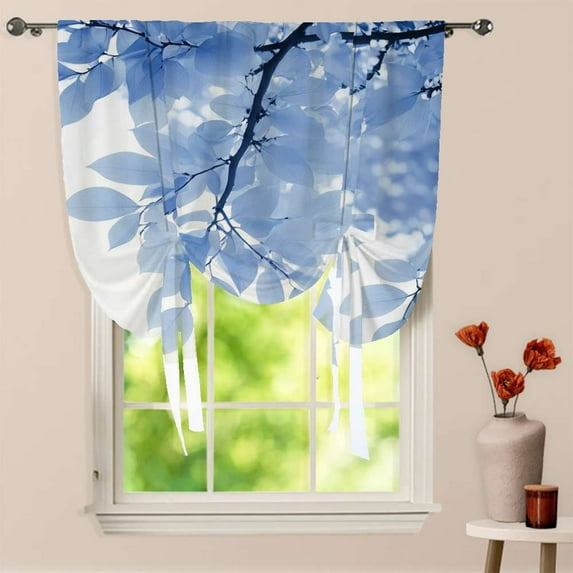 Blue Floral Branches Print Window Curtain for Living Room Roman Curtain ...