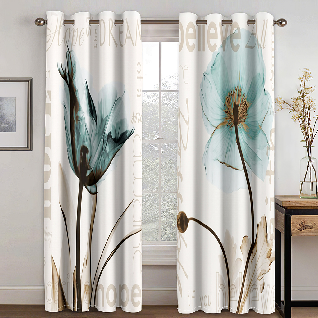 Blue Floral Butterfly Curtains Elegant Tender Blue Window Set of 2 ...