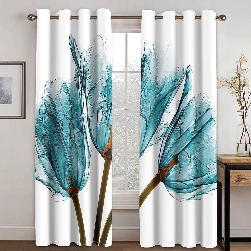 Blue Floral Butterfly Curtains Elegant Tender Blue Window Set of 2 ...