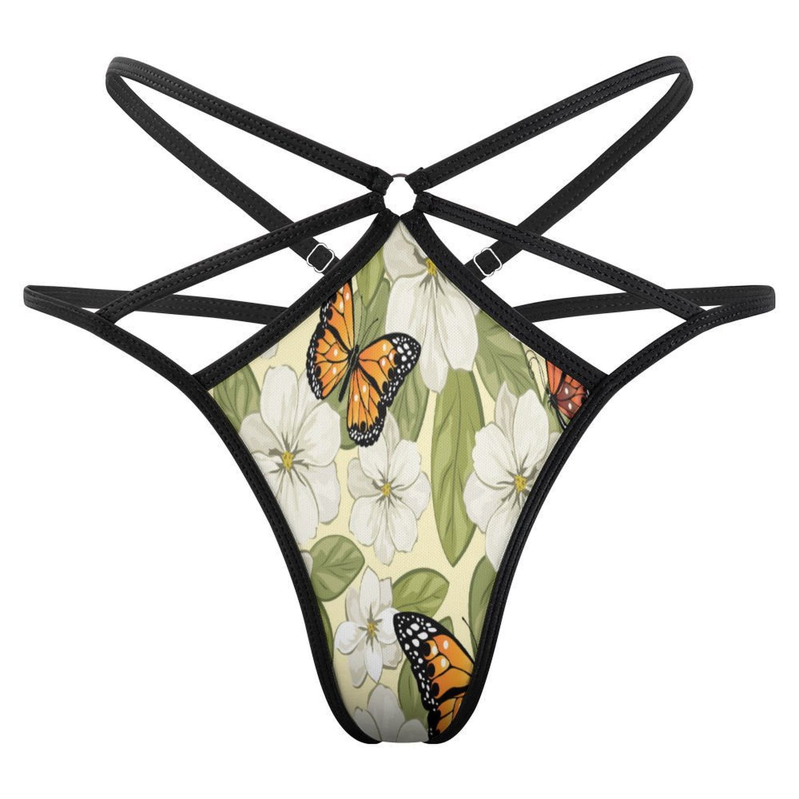 Blue Floral Butterfly Open Type Women's Panties Crotch Opening G ...