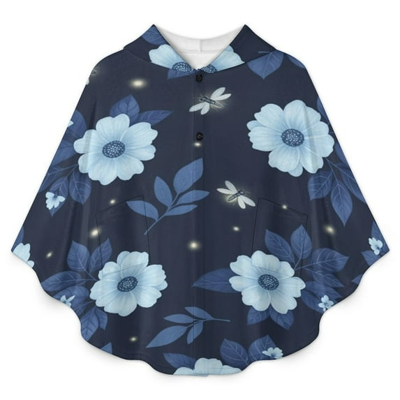 Blue Floral Butterfly Print Blanket Oversized Wearable Hooded Blanket ...