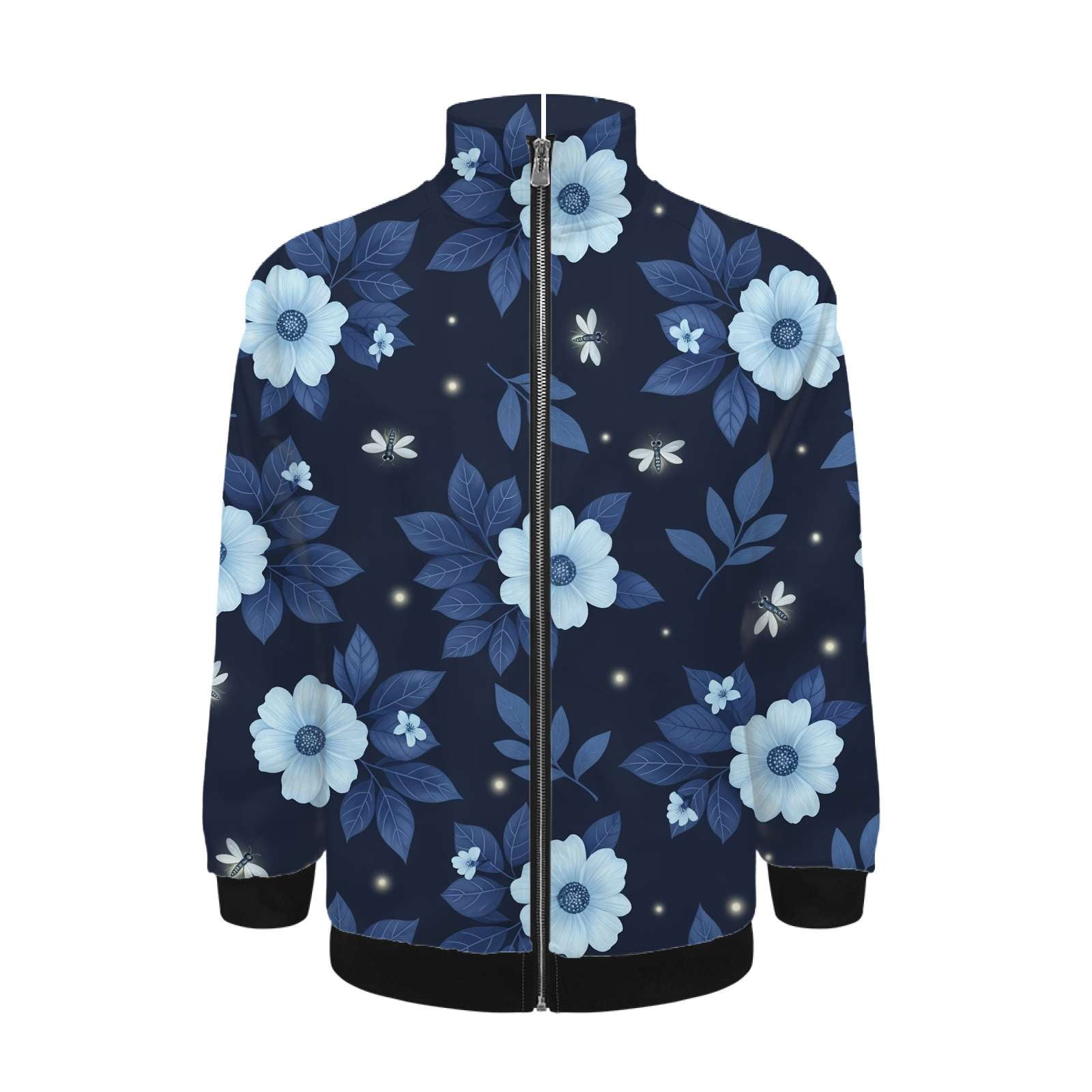 Blue Floral Butterfly Print Jacket Men's Street Cool Long Sleeves Coat ...