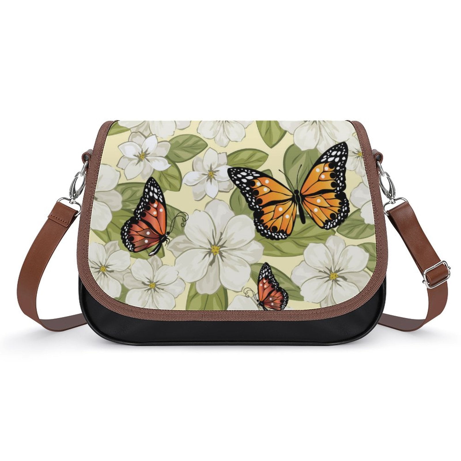 Blue Floral Butterfly Vintage Crossbody Bag for Women Medium Leather ...