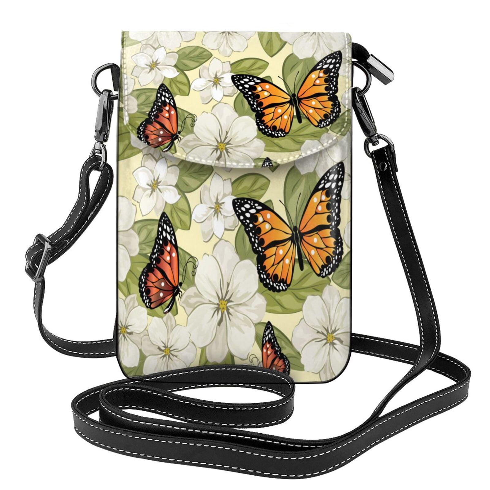 Blue Floral Butterfly Vintage Women Soft Pu Leather Cellphone Purse ...