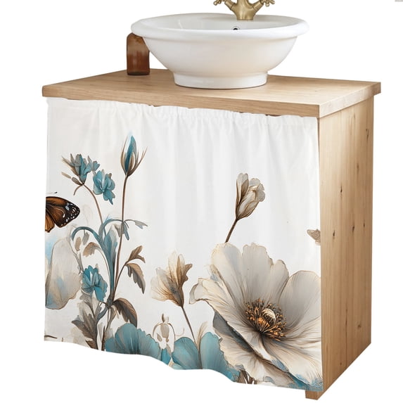 Blue Floral Cabinet Curtains Butterfly Watercolor Flowers Pastoral ...