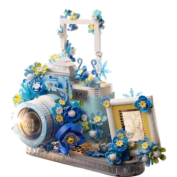 Blue Floral Camera Building Block Set with Photo Frame Display ...
