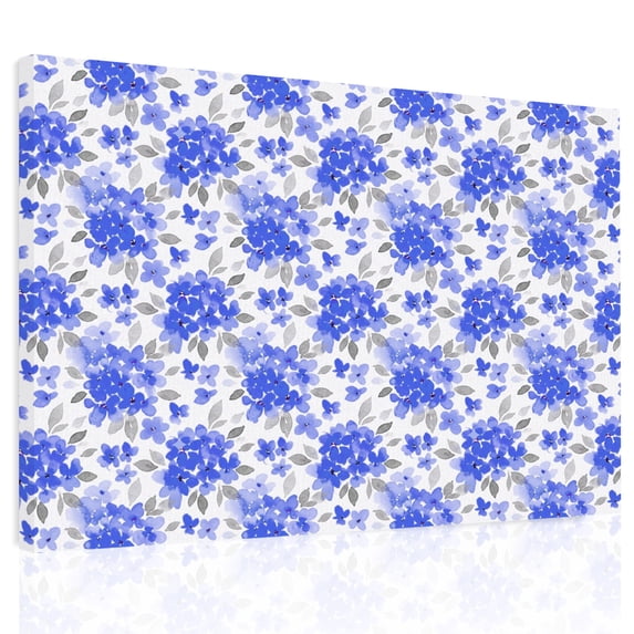 Blue Floral Canvas Print Wall Art, Farmhouse Watercolor Flower Leaf ...
