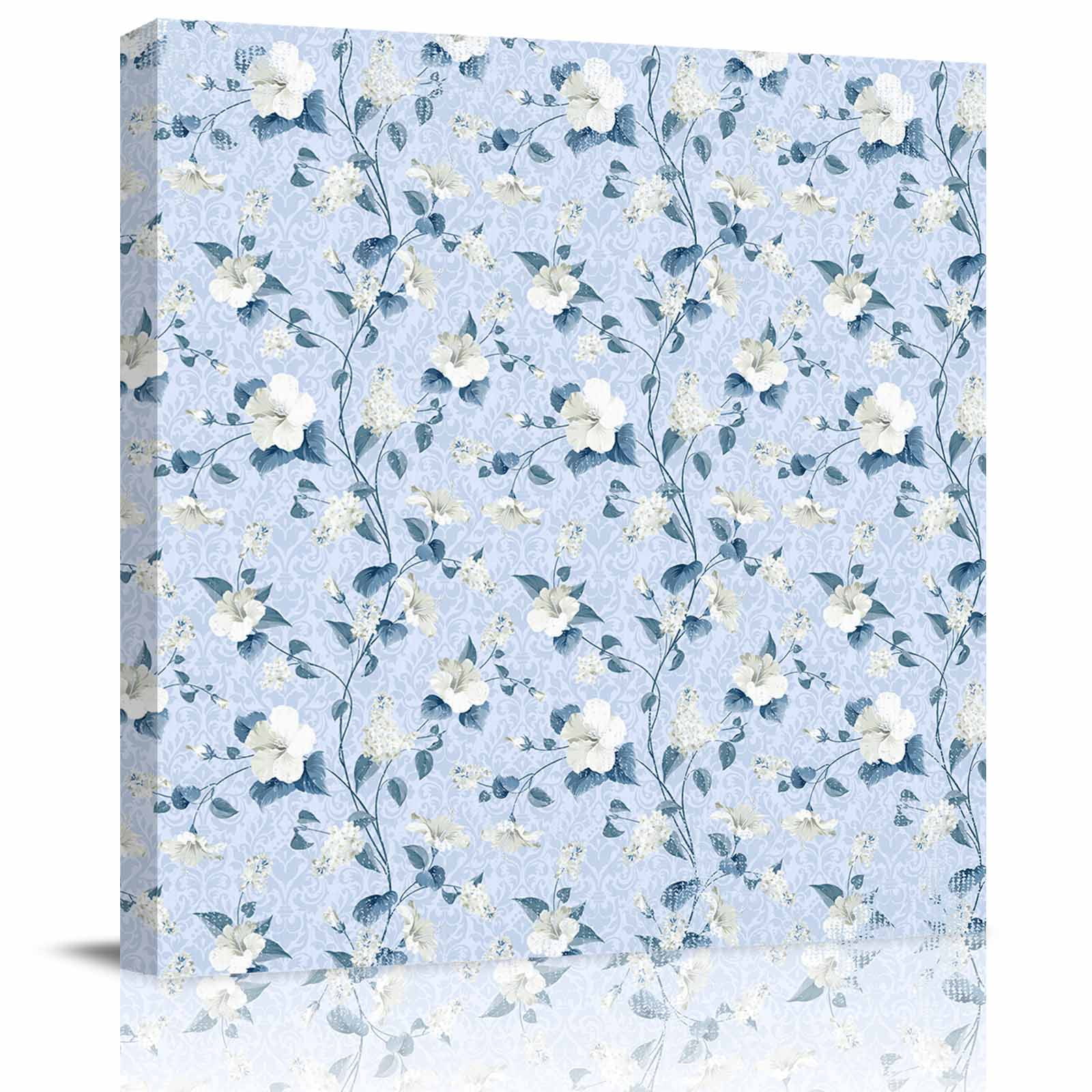 Blue Floral Canvas Print Wall Art Painting, Modern Wall Decor for ...