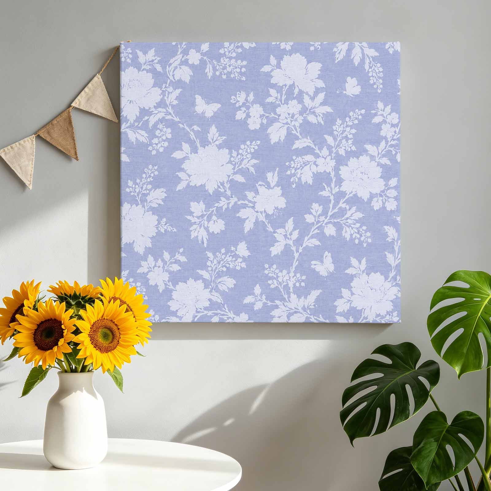 Blue Floral Canvas Wall Art for Living Room, Country Vintage Pastoral ...