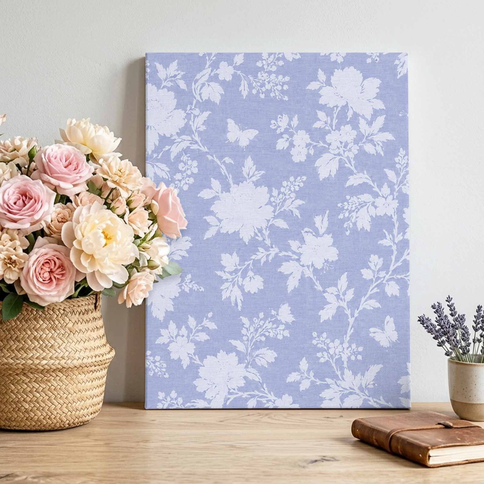 Blue Floral Canvas Wall Art for Living Room, Country Vintage Pastoral ...