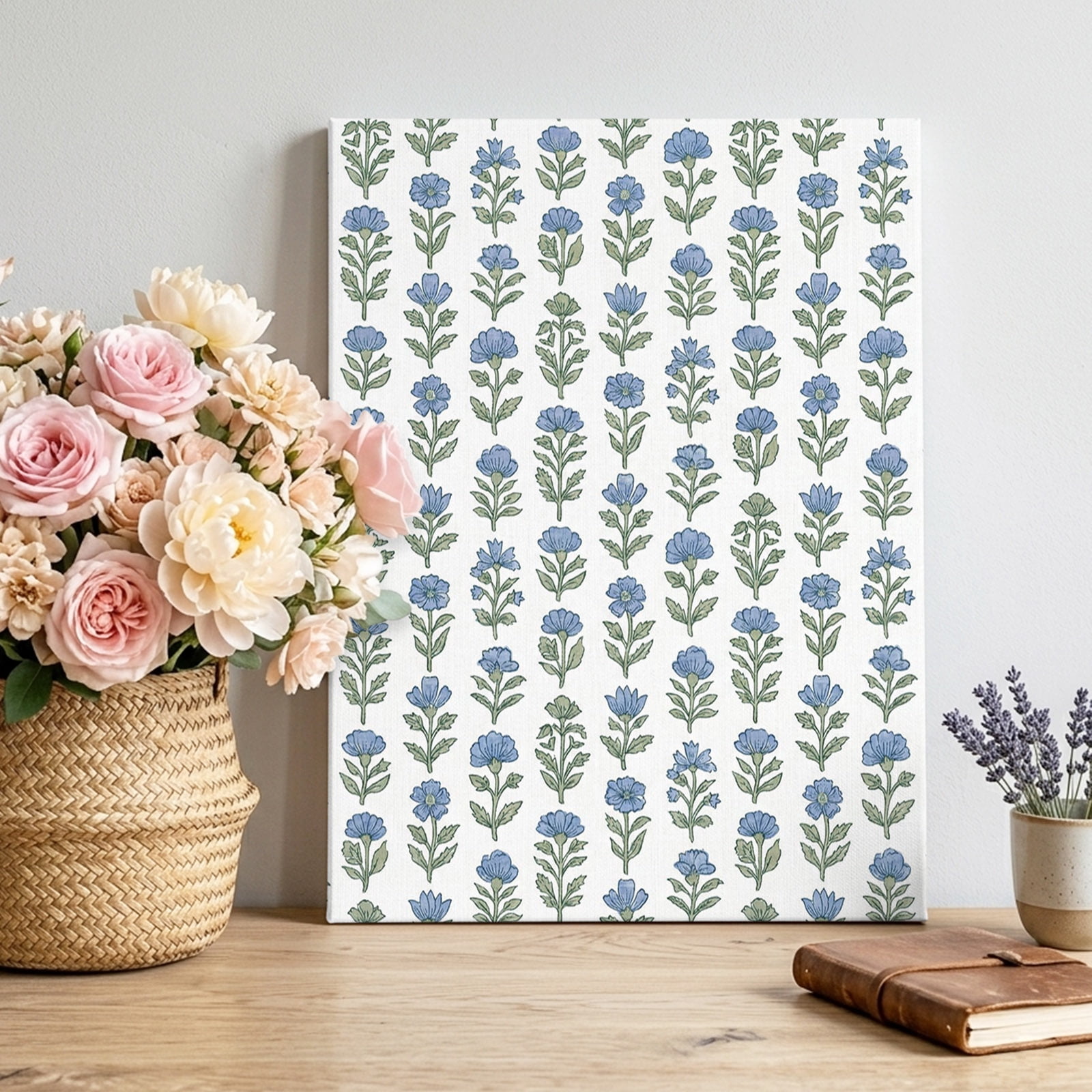 Blue Floral Canvas Wall Art for Living Room, Country Watercolor ...