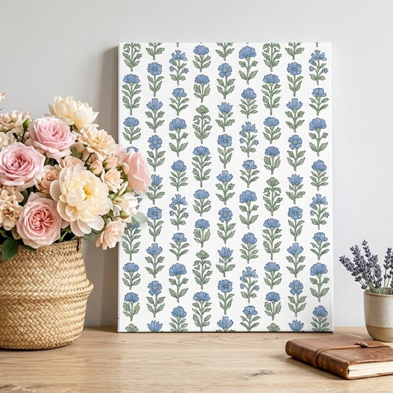 Blue Floral Canvas Wall Art for Living Room, Country Watercolor ...