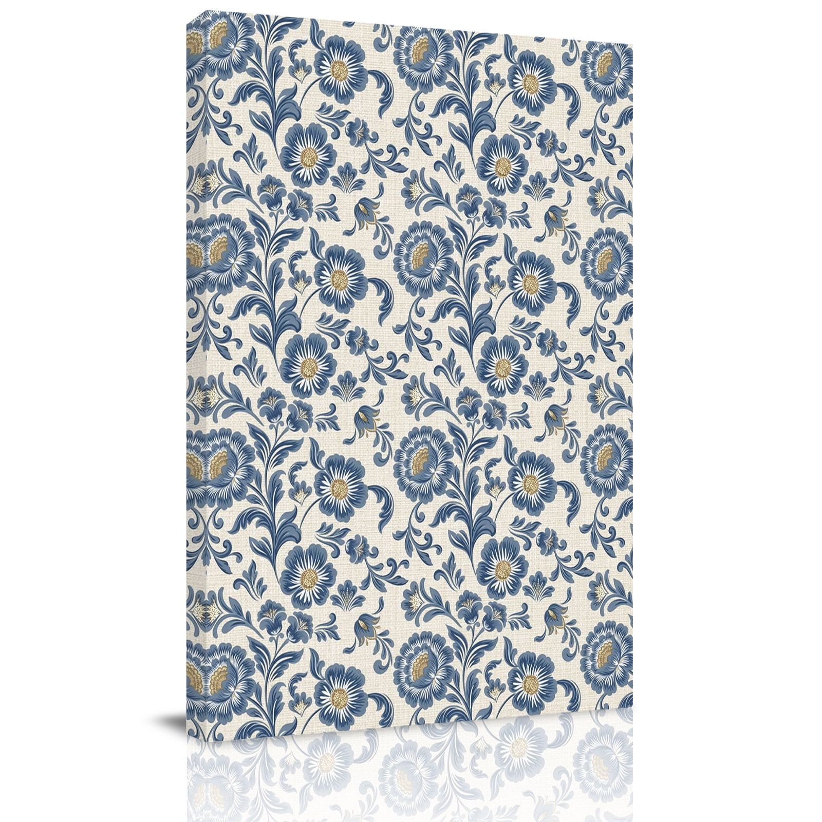 Blue Floral Canvas Wall Art for Living Room, Oriental Traditional ...