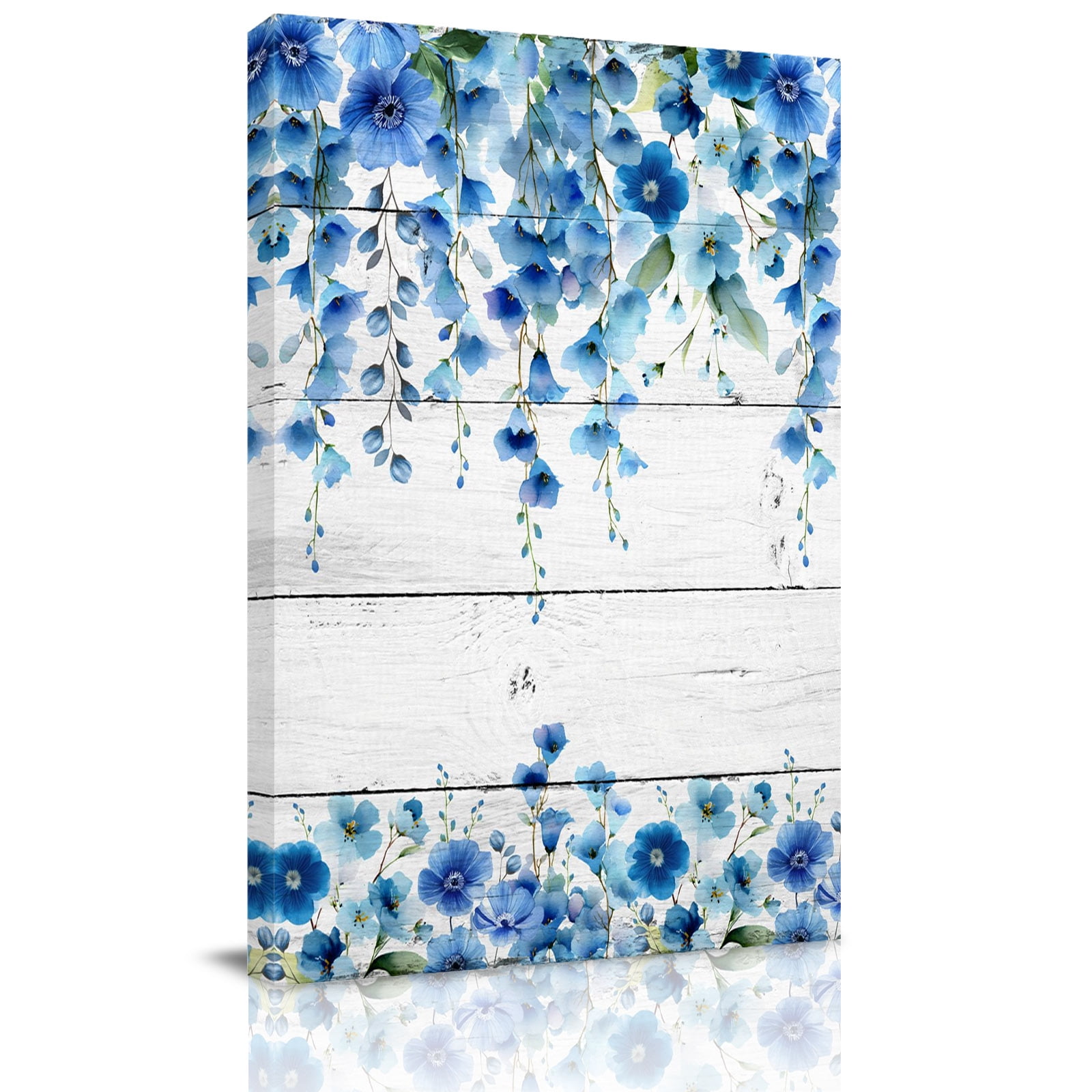 Blue Floral Canvas Wall Art for Living Room, Watercolor Spring Gradient ...