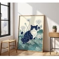 Blue Floral Cat Japanese Lotus Botanical Wall Art Poster Unframed Paper ...