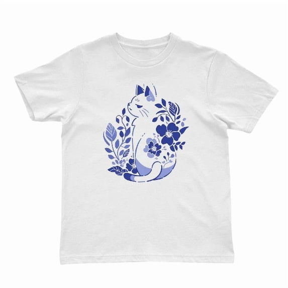 Blue Floral Cat Shirt, Cat Lover T-Shirt, Cat Lover Gift, Gift For Her ...