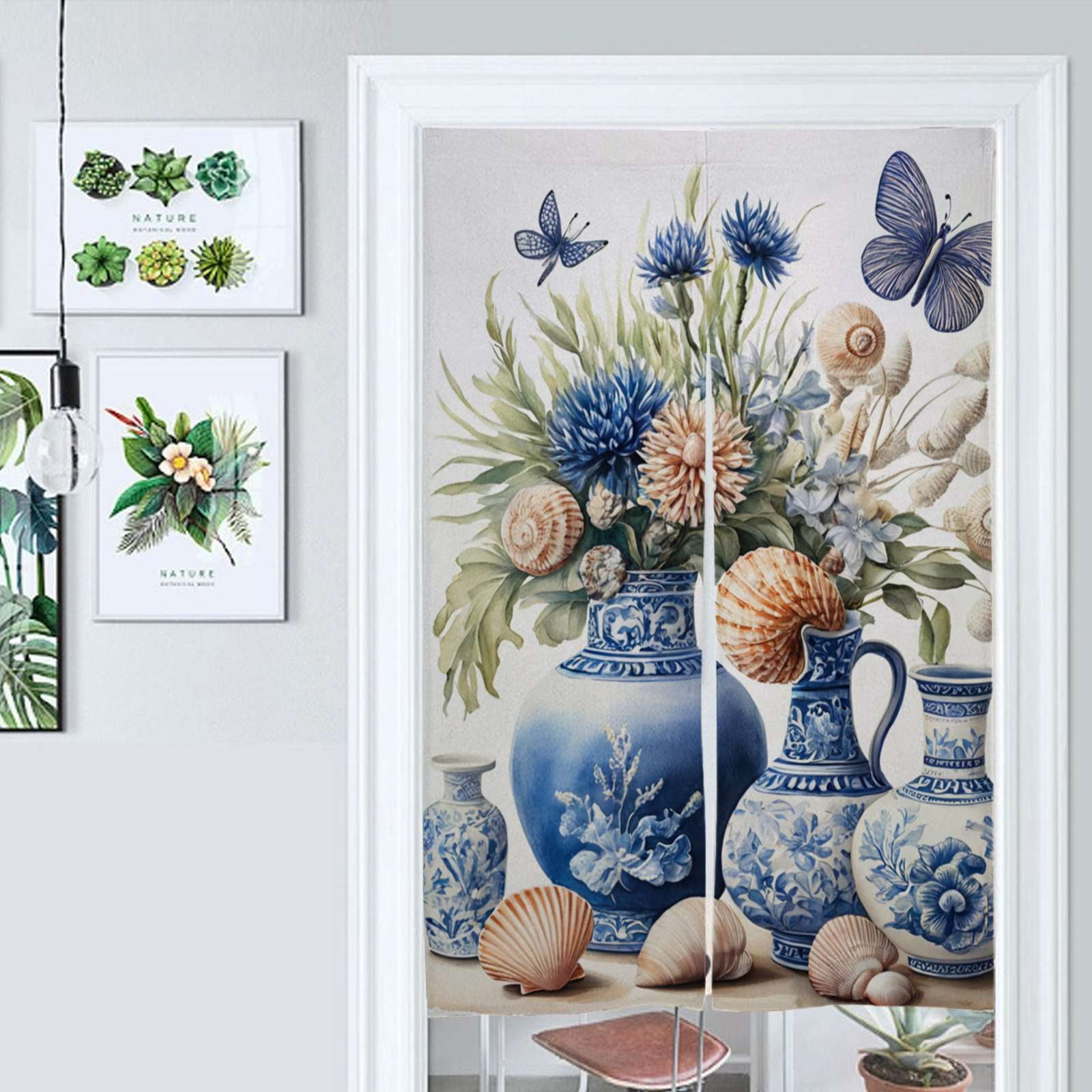 Blue Floral Ceramic Set Door Curtain Nordic Living Room DoorCurtain ...