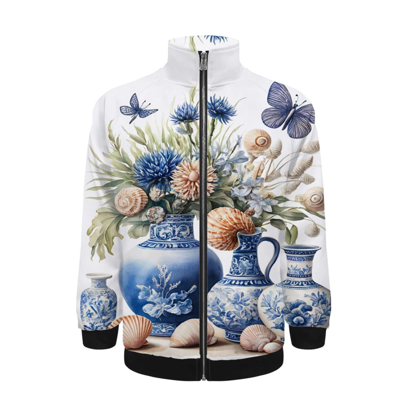 Blue Floral Ceramic Set Jacket Men's Street Cool Long Sleeves Coat ...
