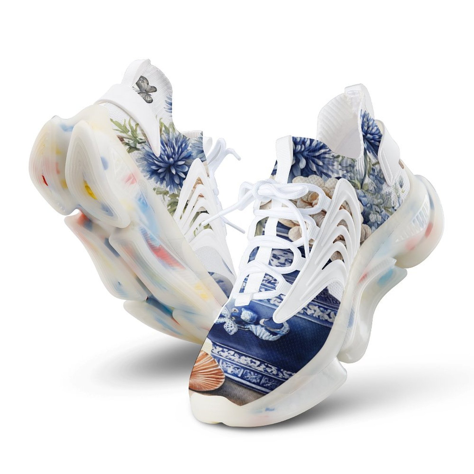Blue Floral Ceramic Set Walking Shoes for Men Woman Lightweight Tennis ...