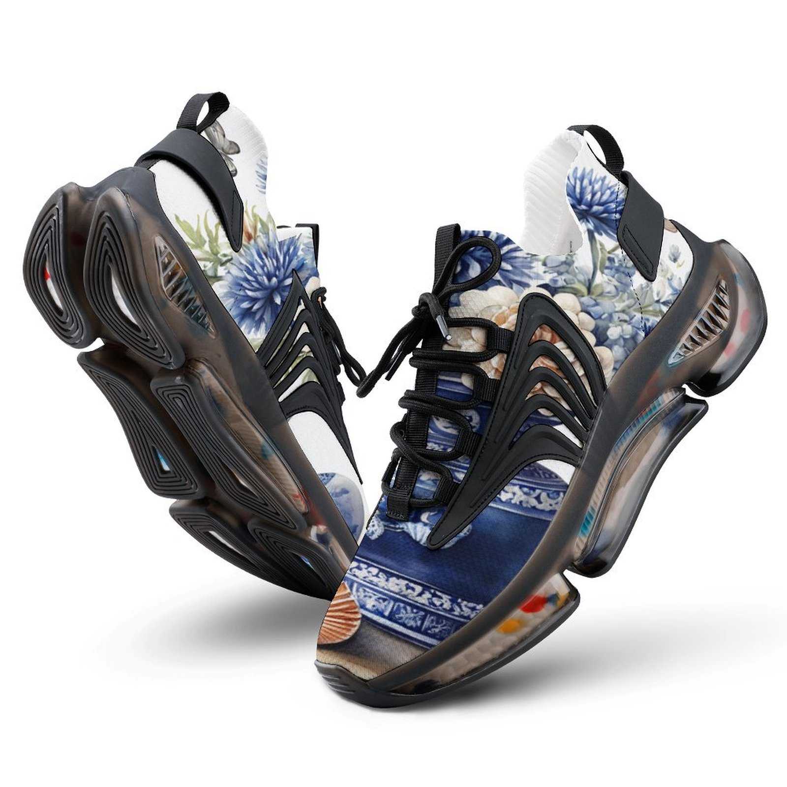 Blue Floral Ceramic Set Walking Shoes for Men Woman Lightweight Tennis ...
