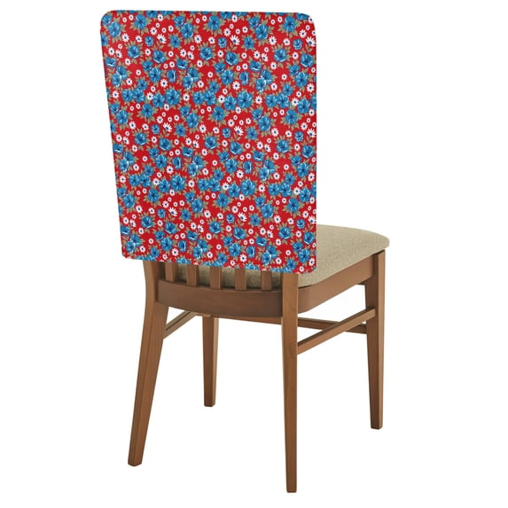 Blue Floral Chair Back Covers Set of 4 Flower Leaves Farmhouse Red ...