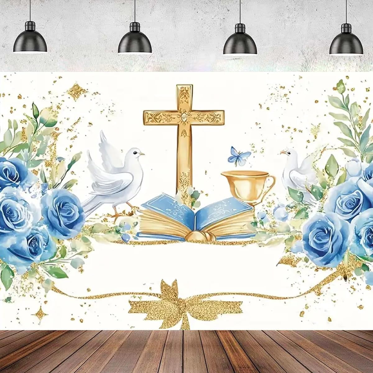 Blue Floral Christening Ceremony Baby Shower Photography Background God ...