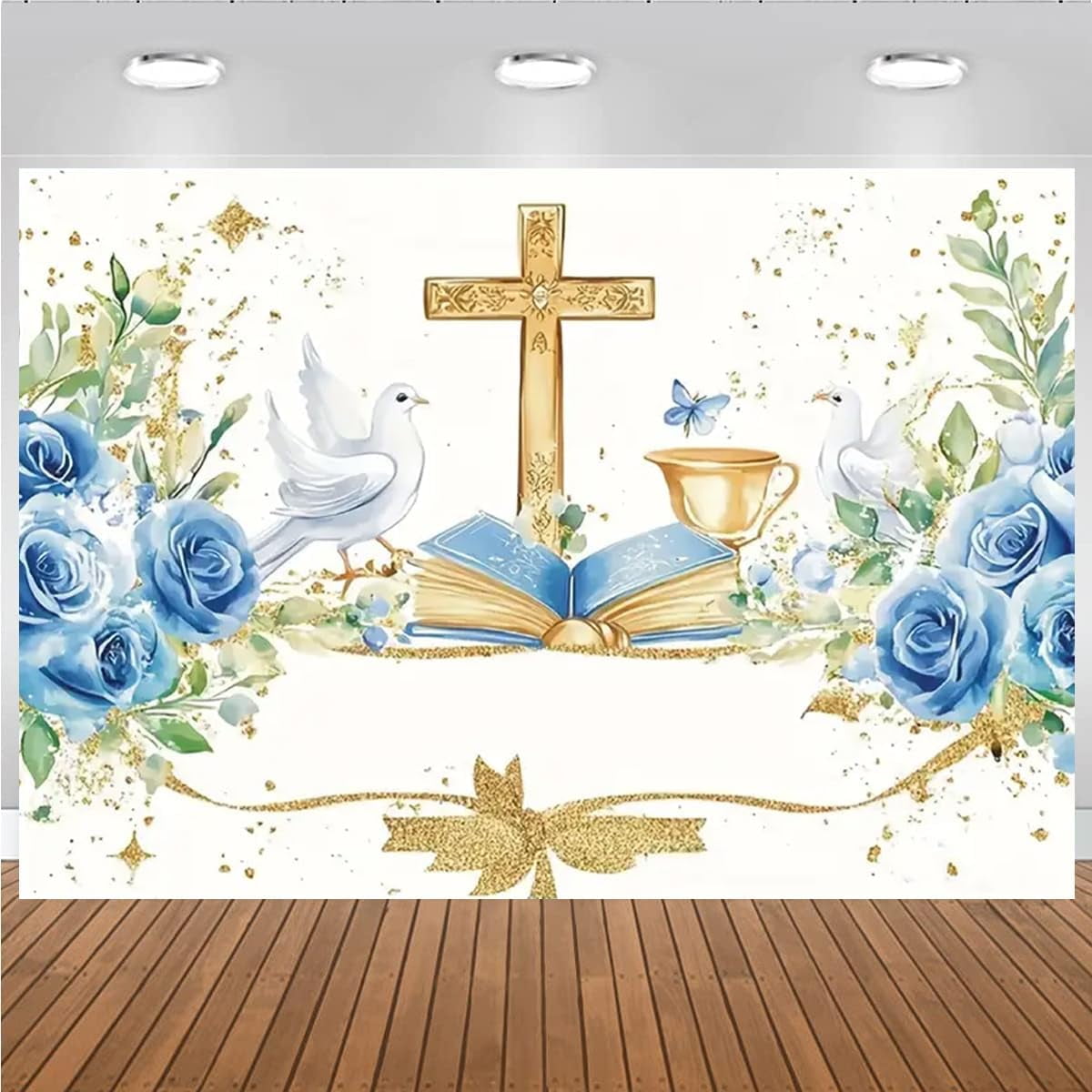Blue Floral Christening Ceremony Baby Shower Photography Background God ...
