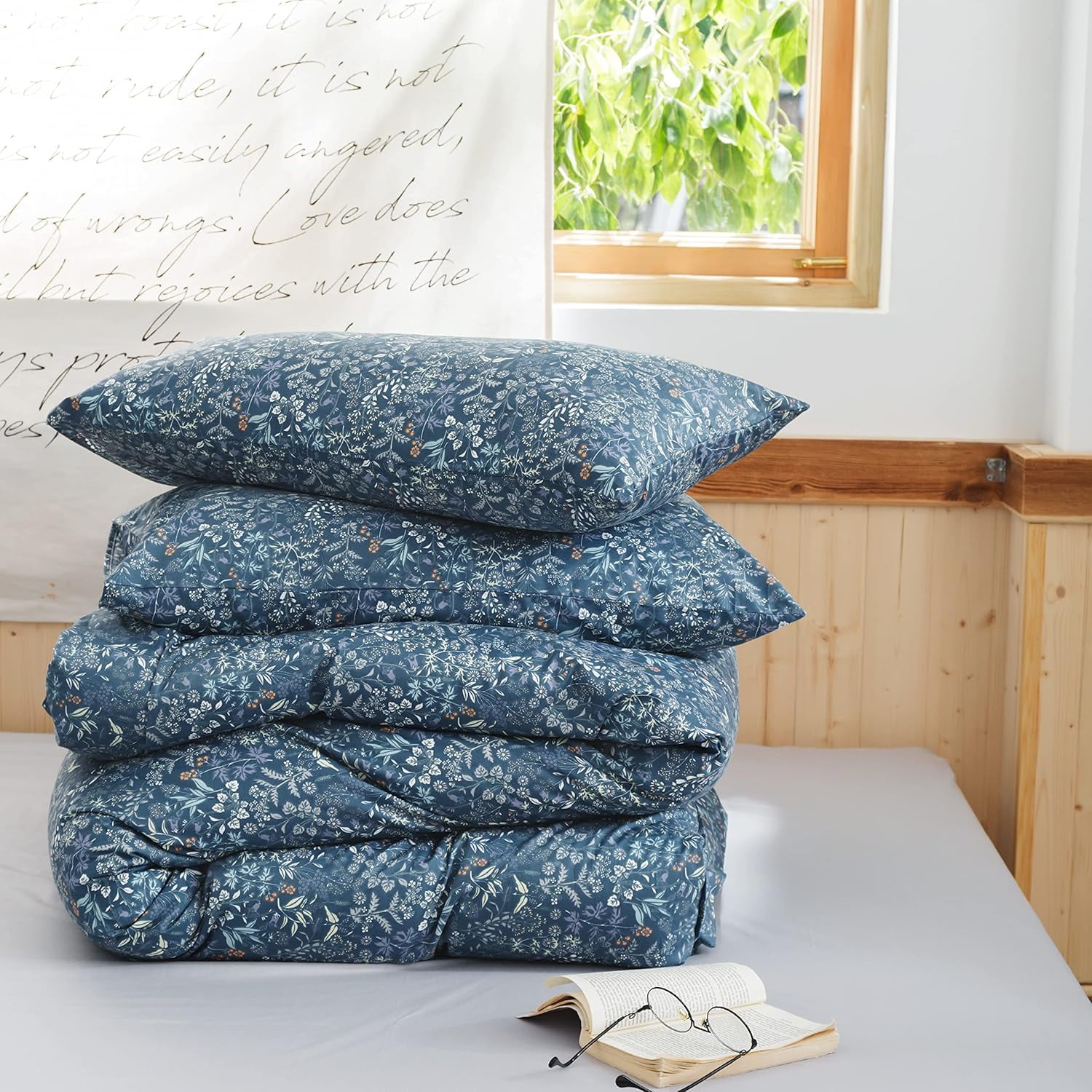 Blue Floral Comforter Set Twin XL 3 Pcs Vintage Flower Botanical ...