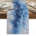 Blue Floral Cotton Linen Table Runner Classical Flower Botanical ...