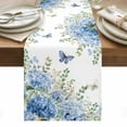 Blue Floral Cotton Linen Table Runner Summer Country Blue Hydrangea ...
