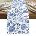 Blue Floral Cotton Linen Table Runner Vintage Flower Traditional ...