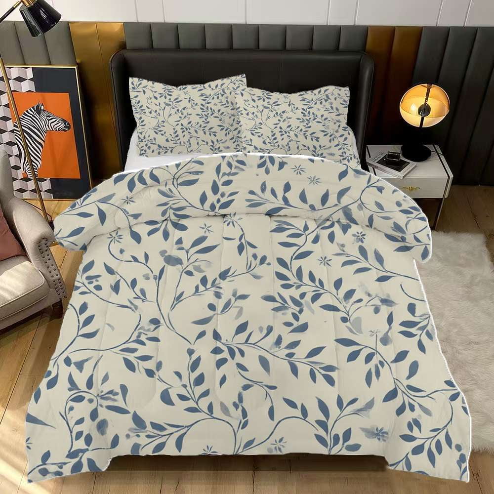 Blue Floral Cream Background Pattern Comforter Set Twin Size Bedding ...