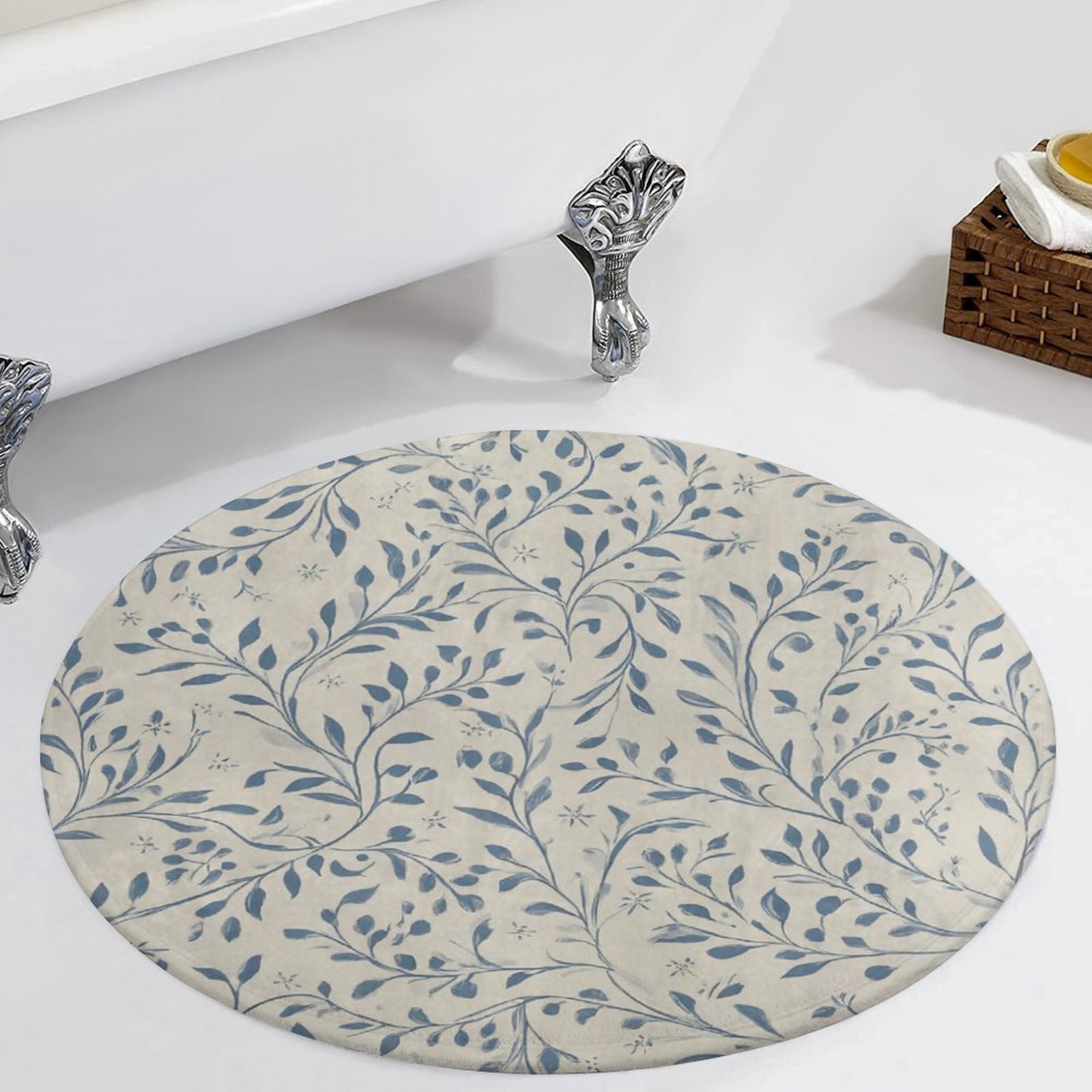 Blue Floral Cream Background Pattern Round Carpet Circle Rug Outdoor ...