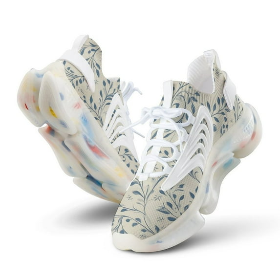 Blue Floral Cream Background Pattern Walking Shoes for Men Woman ...
