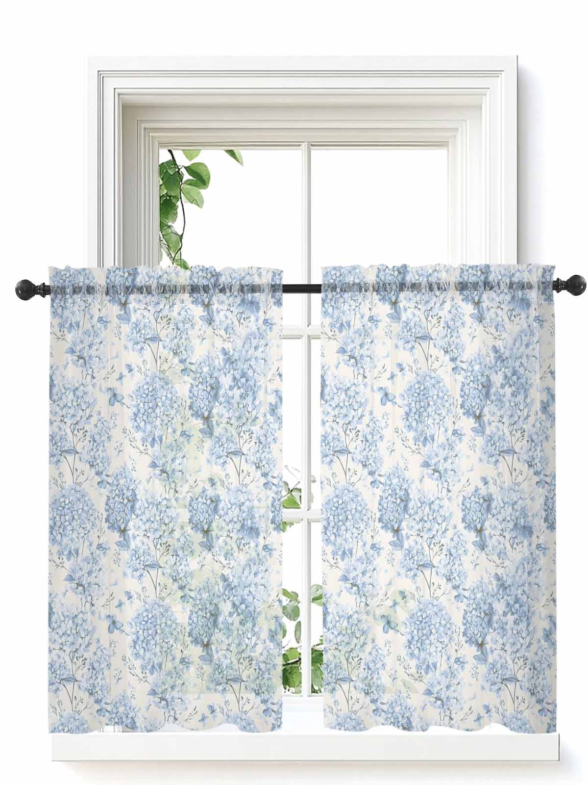 Blue Floral Curtains 45 Inch Length,Sheer Curtains for Bedroom Living ...