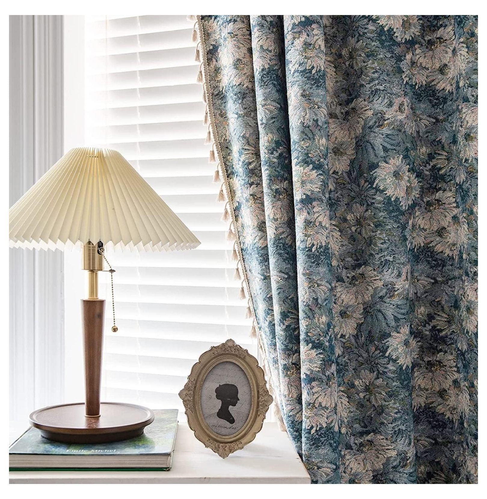 Blue Floral Curtains 84 Inch Length 2 Panels Farmhouse Semi Sheer ...