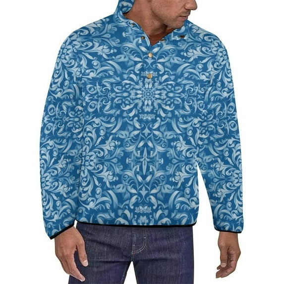 Blue Floral Damask Pattern Men's Stand Collar Sweater Long Sleeve ...