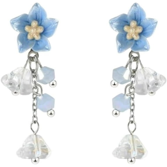 Blue Floral Dangle Earrings Crystal Bead Earrings Boho Accessories ...