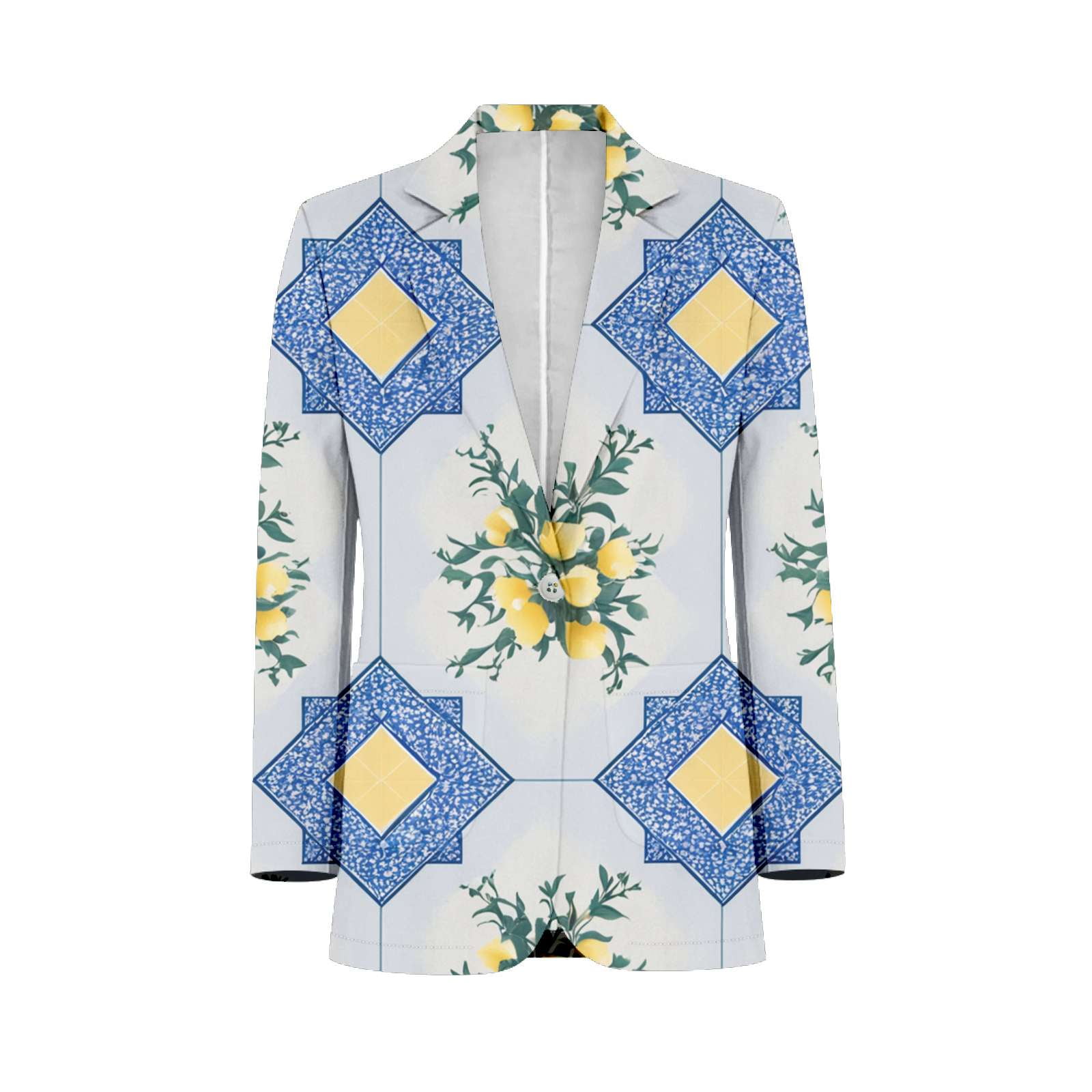 Blue Floral Diamond Tiles Men Blazers Slim Clothing Summer Jacket Man ...