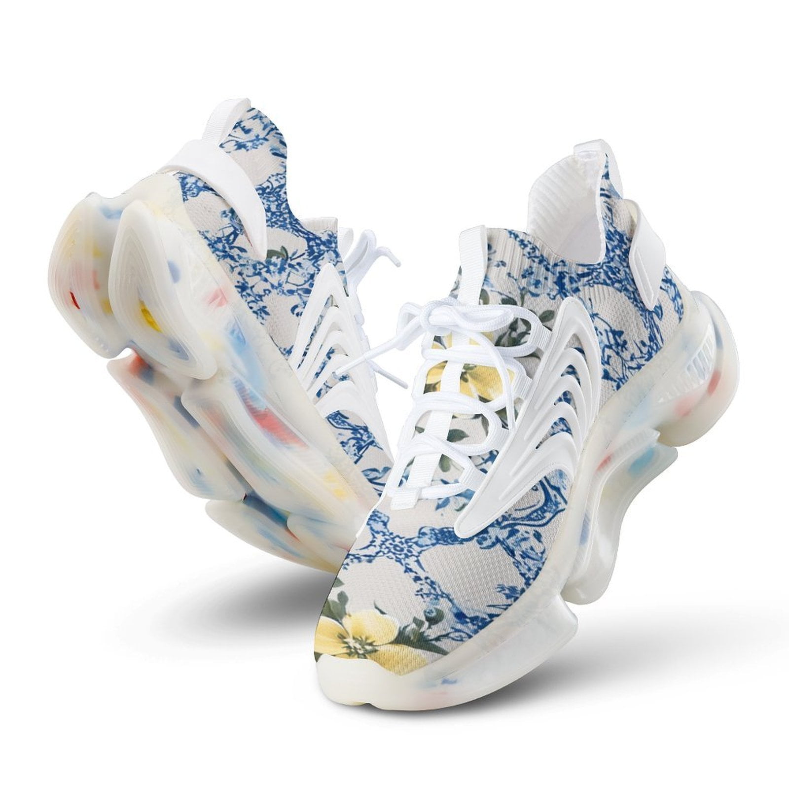 Blue Floral Diamond Tiles Walking Shoes for Men Woman Lightweight ...