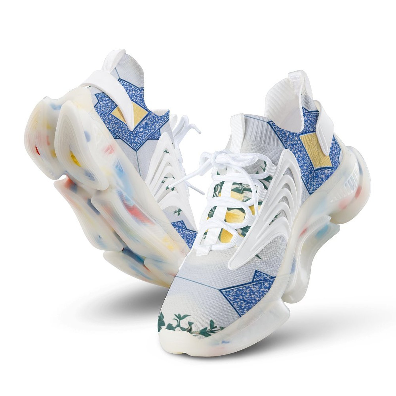 Blue Floral Diamond Tiles Walking Shoes for Men Woman Lightweight ...
