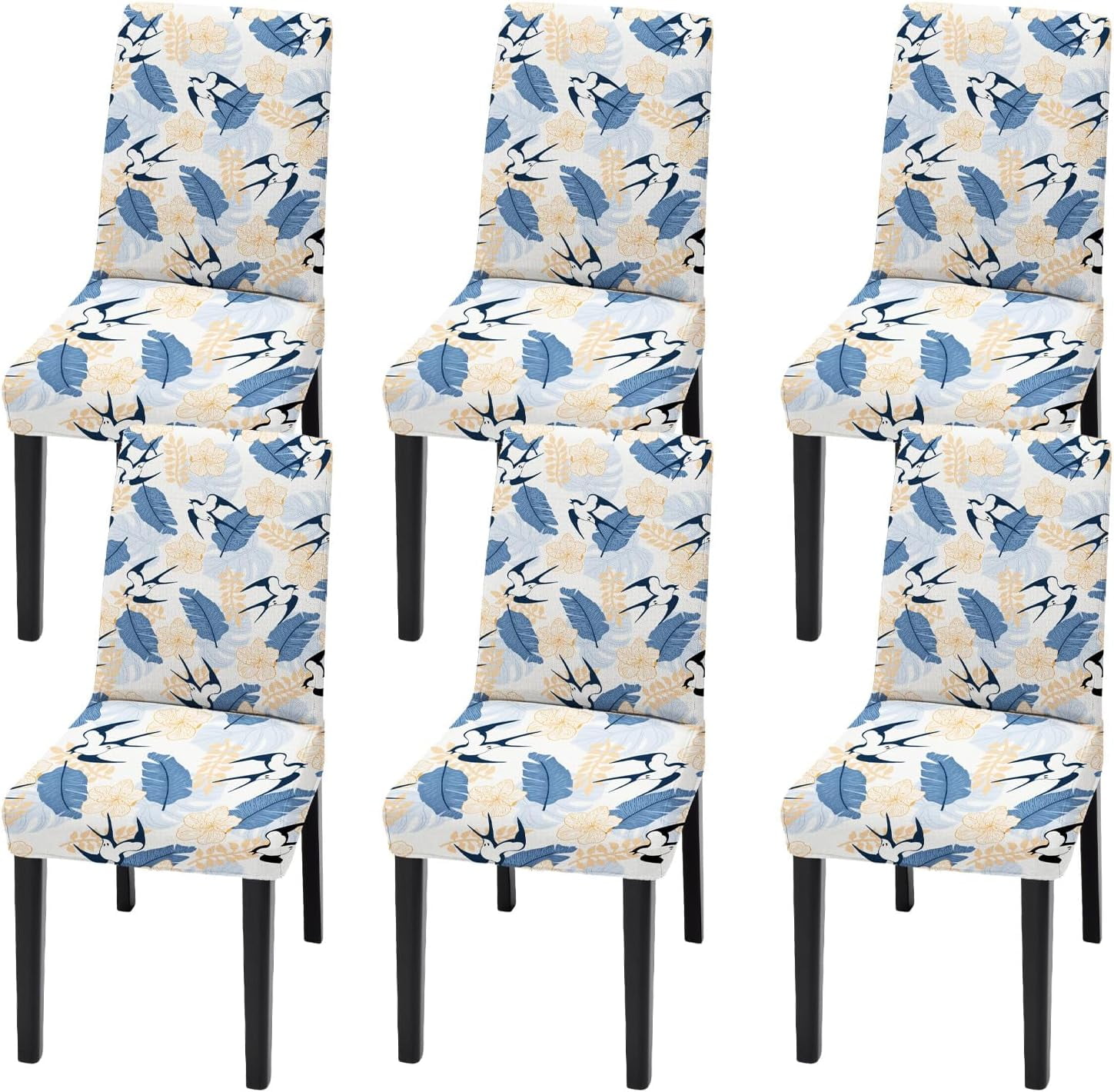 The Blue Floral Dining Chair Cover 6 Piece Set neatly Protects Dining ...