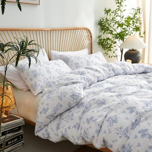 Blue Floral Duvet Cover Full Size Cottagecore Flower Leaf Spring ...