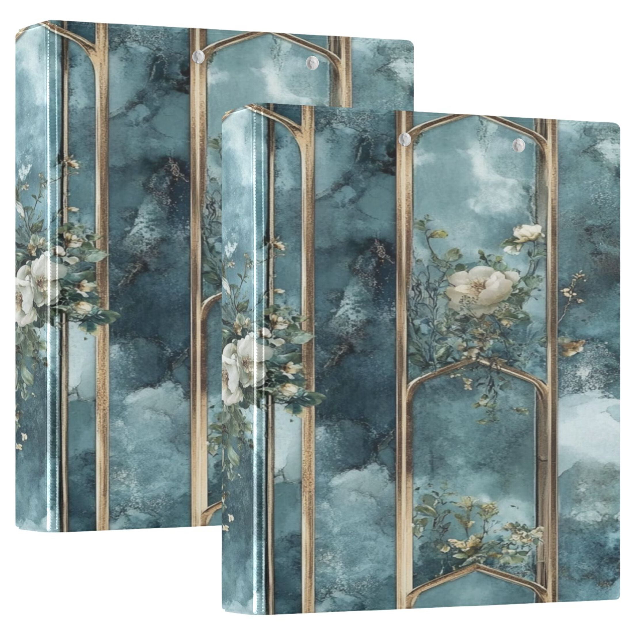 Blue Floral Elegance 12.4x10.6in PVC Round Ring Binders, 2-Pack, D-Ring ...
