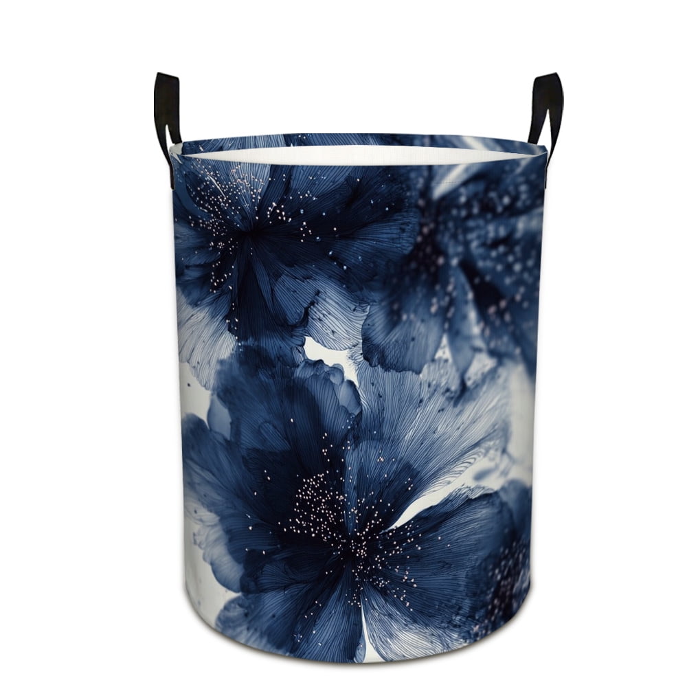Blue Floral Elegance Print Extra Large Foldable Laundry Basket Stylish ...