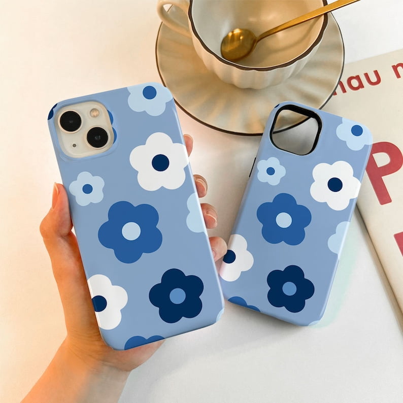 Blue Floral Elegant Pattern Phone Case for iPhone 11 12 13 14 15 16 Pro ...