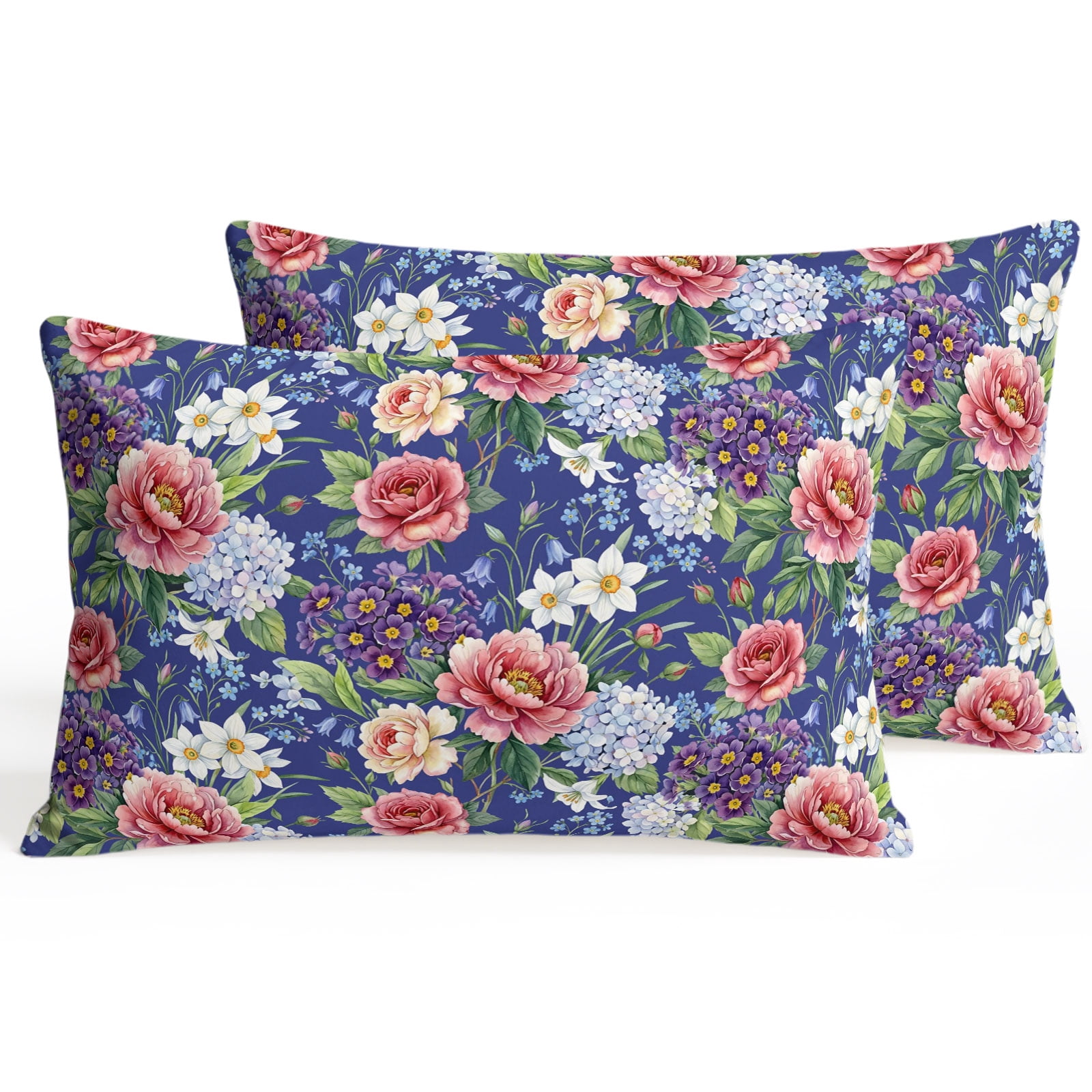 Blue Floral Farmhouse Lumbar Pillow Covers 12 x 20 Inch Pillow Covers ...