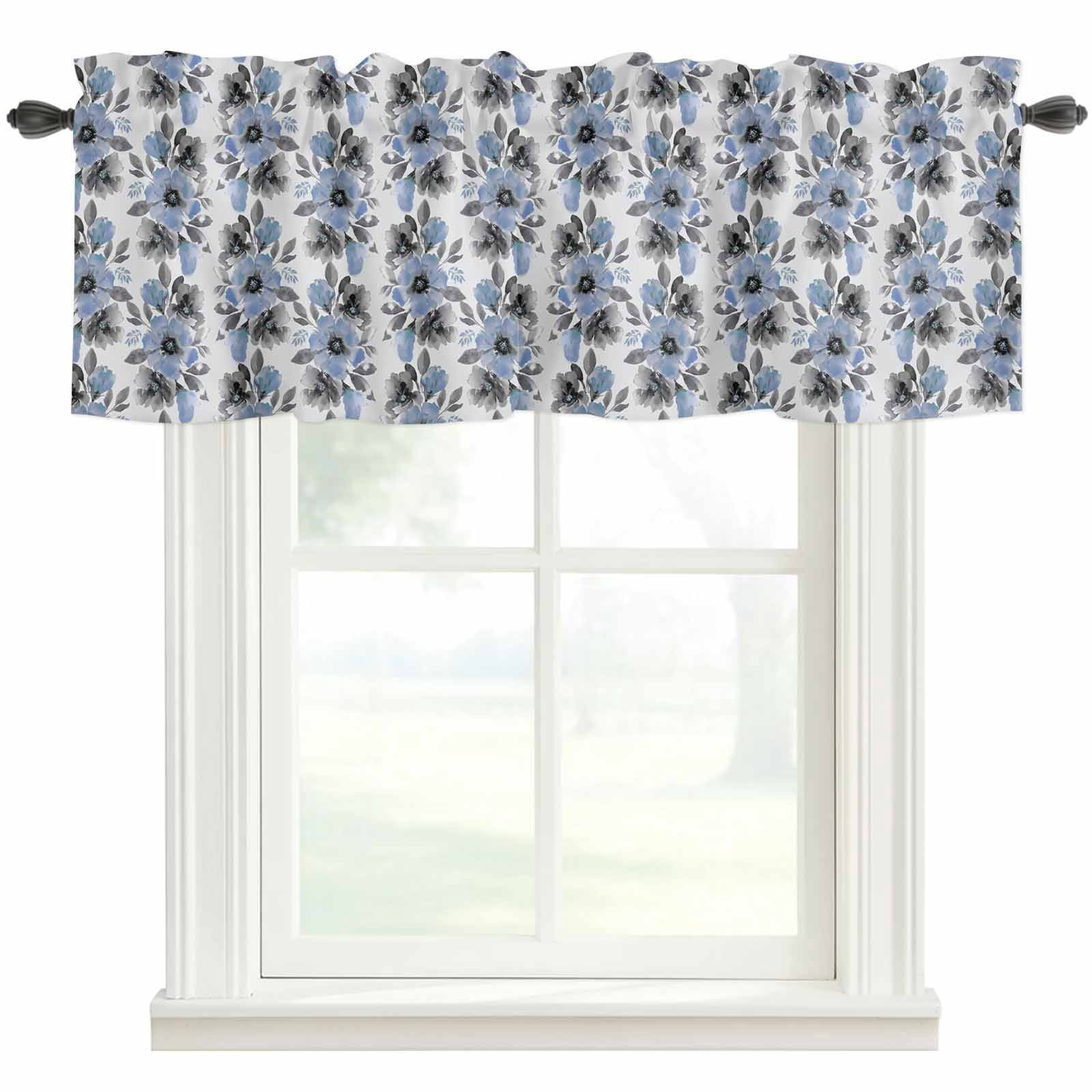 Blue Floral Farmhouse Short Window Curtain Valances, Abstract ...