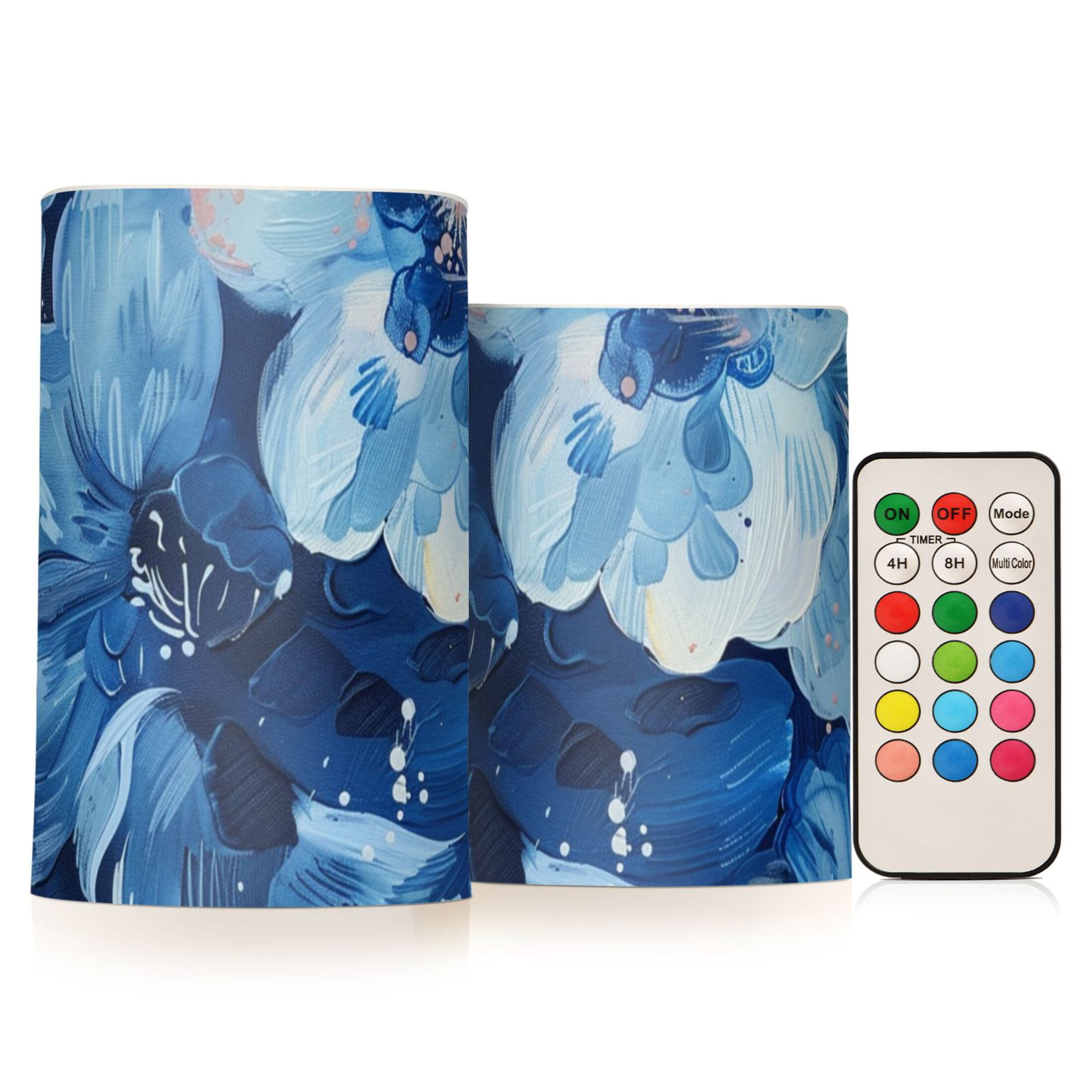 Blue Floral Flameless Candles LED Lights Battery Operated Candles with ...