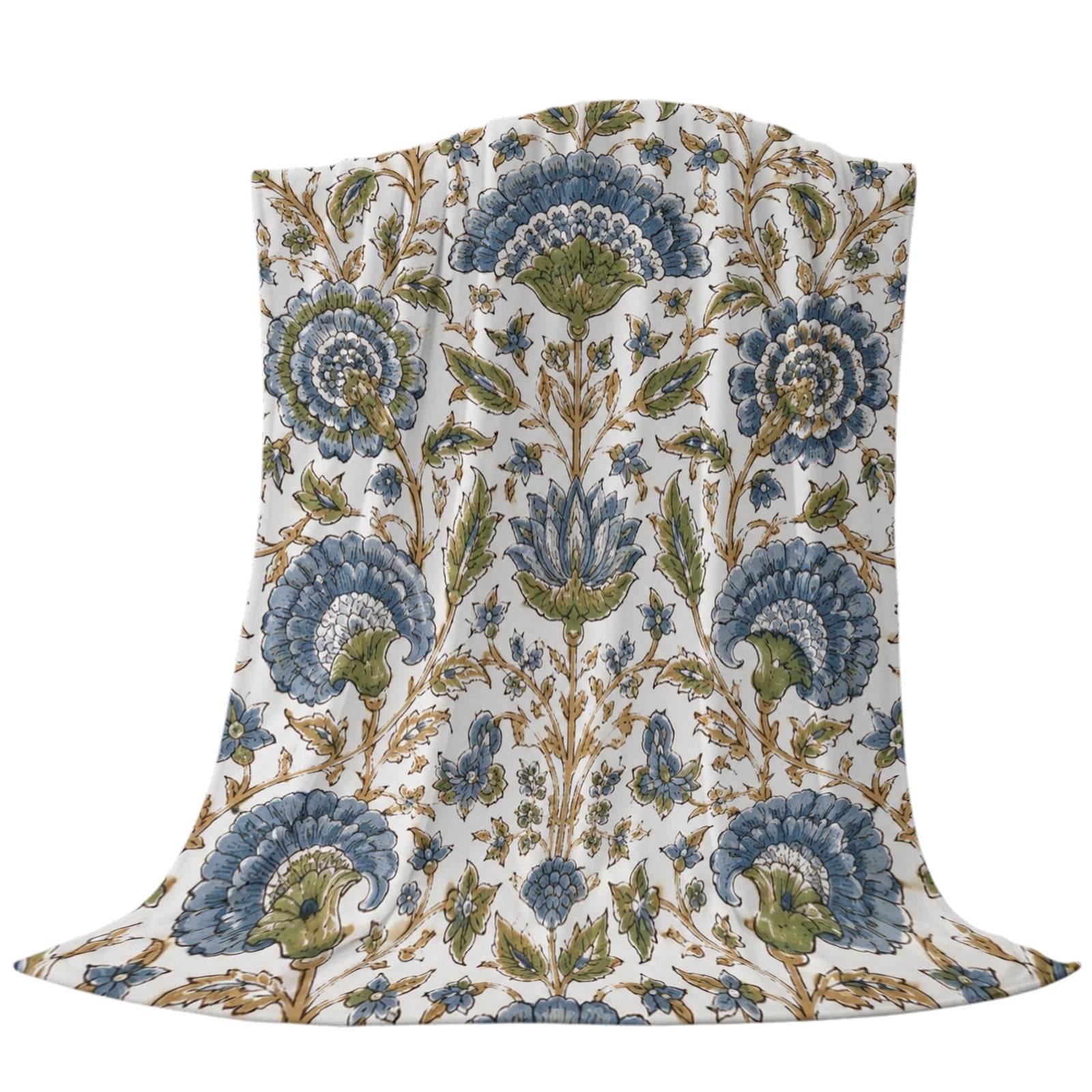 Blue Floral Fleece Throw Blanket Lightweight Bohemian Country Rustic ...
